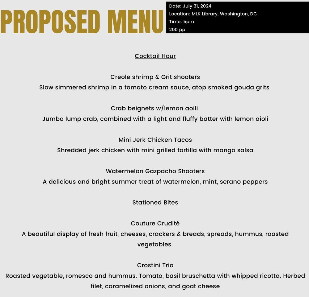 Sample Menus – Chef Jamie G